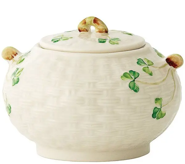 BELLEEK Classic Shamrock Sugar Bowl