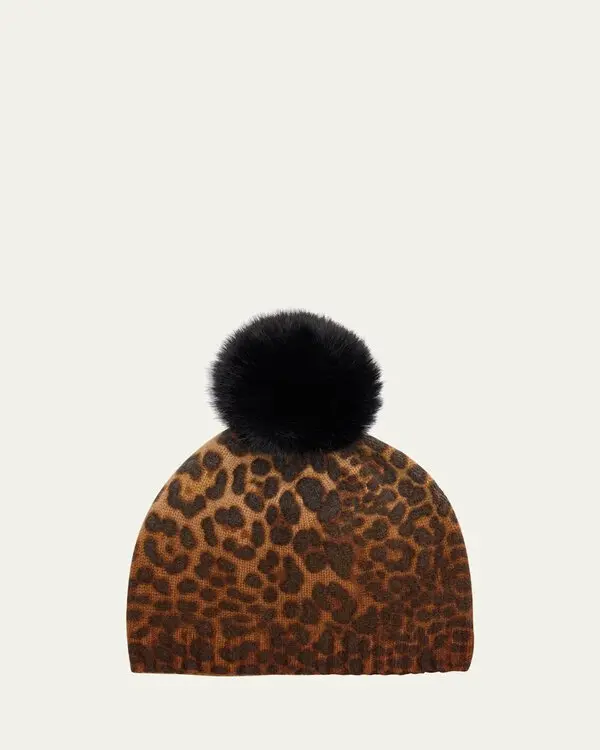 Sofia Cashmere Leopard Print Cashmere Beanie - Camel Leopard