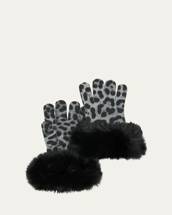 Sofia Cashmere Leopard Print Gloves - Grey Leopard