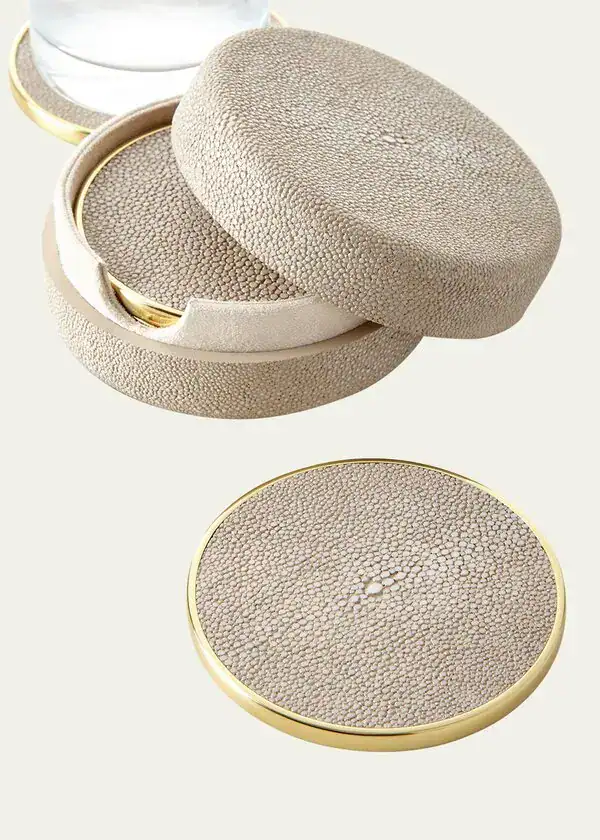 Aerin Faux-shagreen Coasters - Wheat | Editorialist