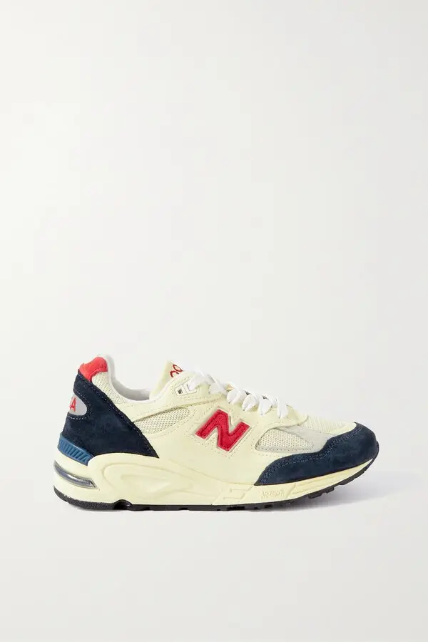 New Balance Teddy Santis 990v2 Logo-Detailed Suede And Mesh Sneakers ...