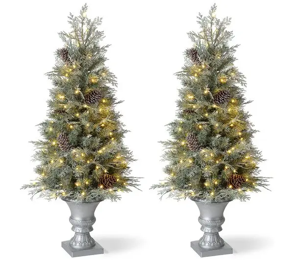 GLITZHOME 4ft Pinecone Artificial Christmas Por Ch Tree S/2