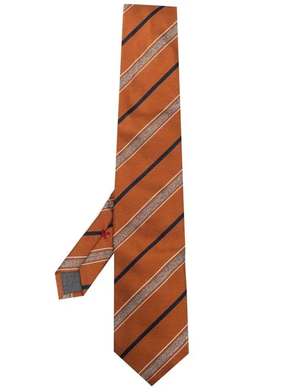 Brunello Cucinelli Striped Silk Neck Tie - Orange