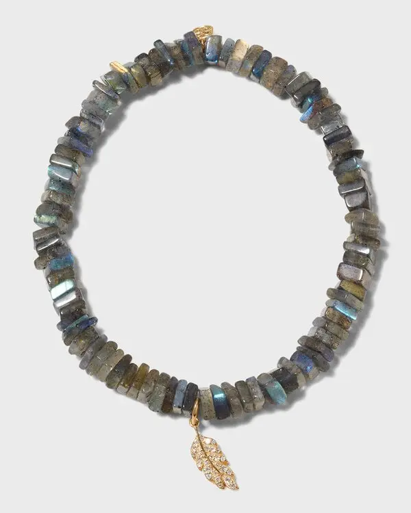 SYDNEY EVAN Labradorite Bracelet With Diamond Feather Charm