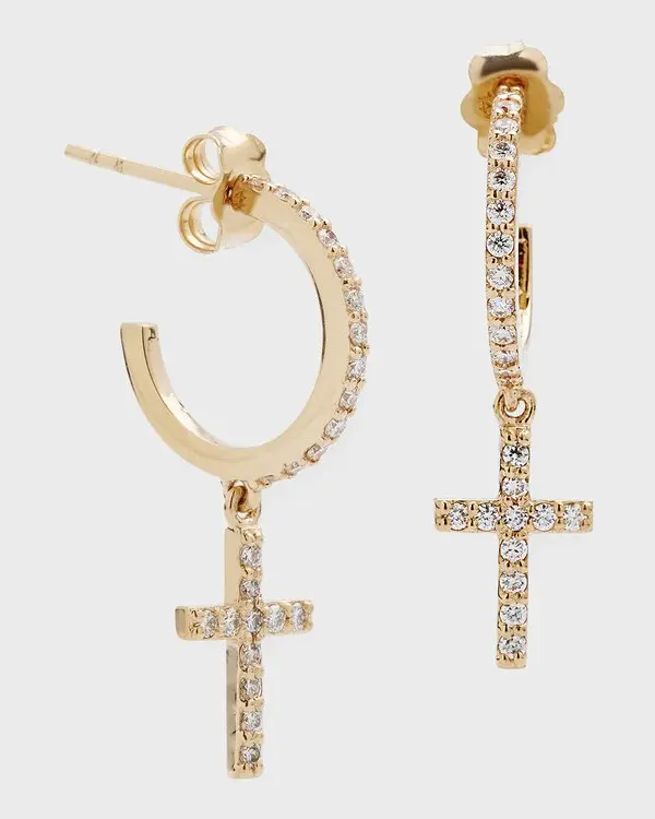 Lana Jewelry 14k Diamond Cross Huggie Earrings - Yellow Gold