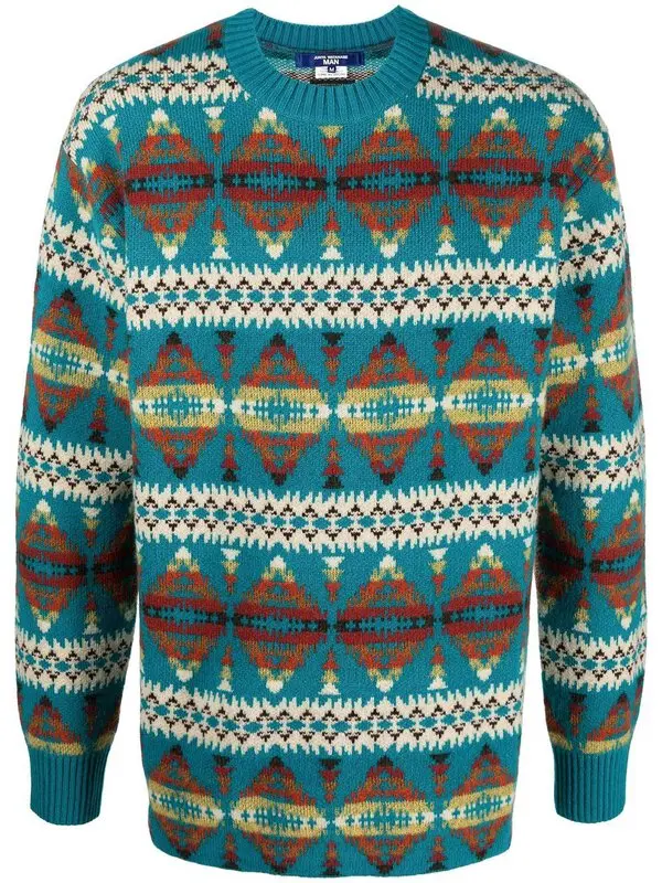 Junya Watanabe Intarsia-knit Wool Jumper - Blue