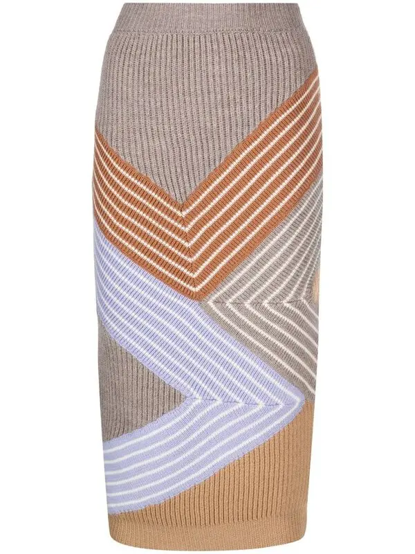 Stella McCartney 3d Stripes Wool Midi Skirt - Brown