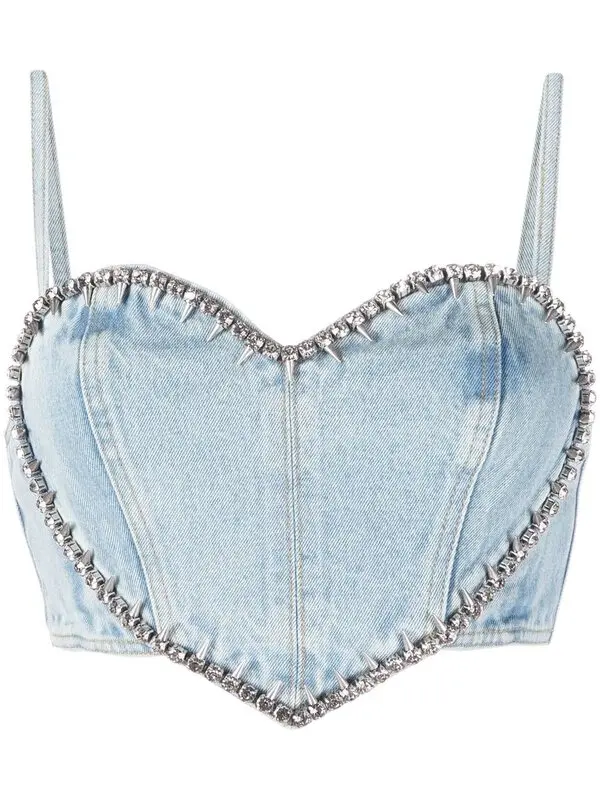AREA Crystal-embellished Crop Top