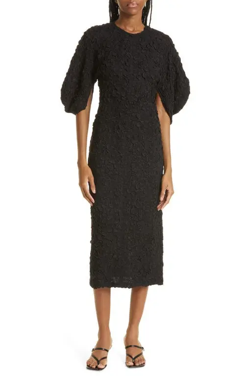Buy Mara Hoffman Freya Texture Puff Sleeve Midi Dress - Black At 60% ...