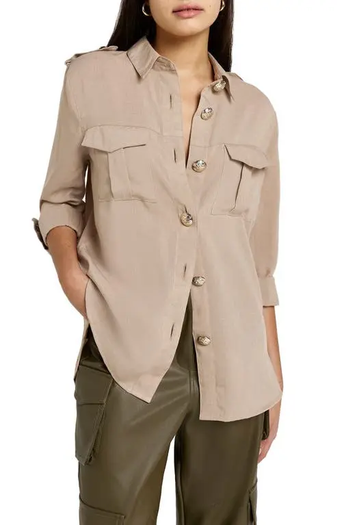 River Island Utility Shirt In Beige 57% Off Editorialist