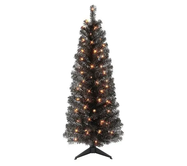 PULEO INTERNATIONAL Puleo 4.5 Ft Pre-lit Black Tinsel Tree, 160 Tip S, 70 Ul Clear