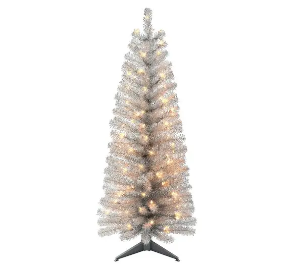 PULEO INTERNATIONAL Puleo 4.5' Pre-lit Silver Tinsel Tree