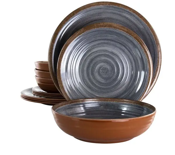 ELAMA Rippled Tides 12 Pc Lightweight Melamine Dinnerware Set