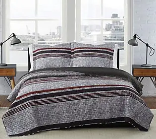 London Fog Warren Stripe King 3-piece Quilt Set