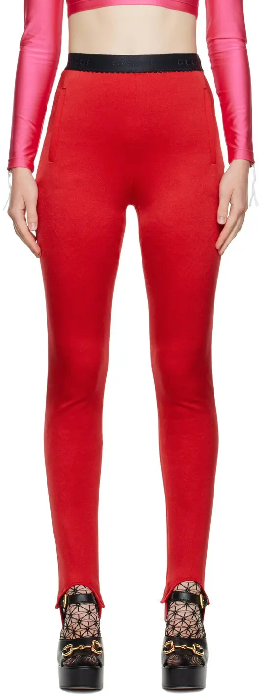 Gucci Red Shiny Lycra Leggings - 6540 Hibiscus Red/mi | Editorialist