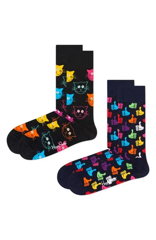 Happy Socks Assorted Classic Cat Cotton Blend Crew Socks