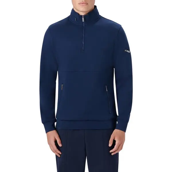 Bugatchi Quarter Zip Stretch Cotton Sweatshirt - Navy