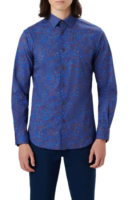 Bugatchi Shaped Fit Geo Print Stretch Cotton Button-up Shirt