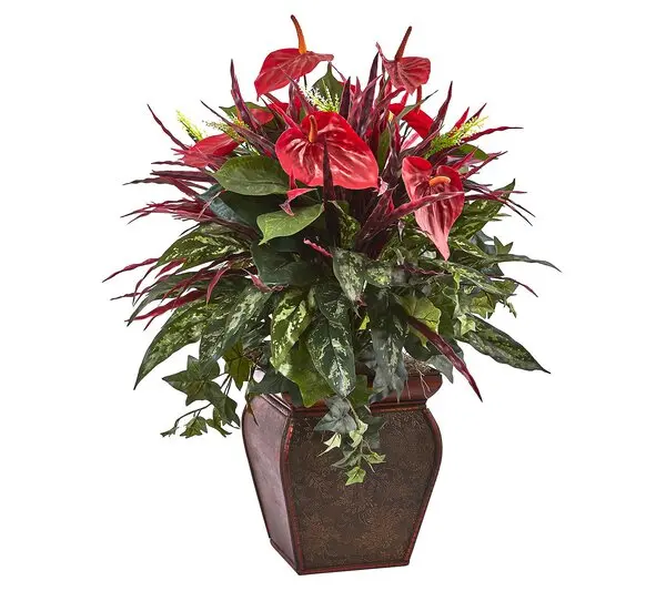 NEARLY NATURAL Anthurium Mixed Plant With Planter Nearly Na Tural