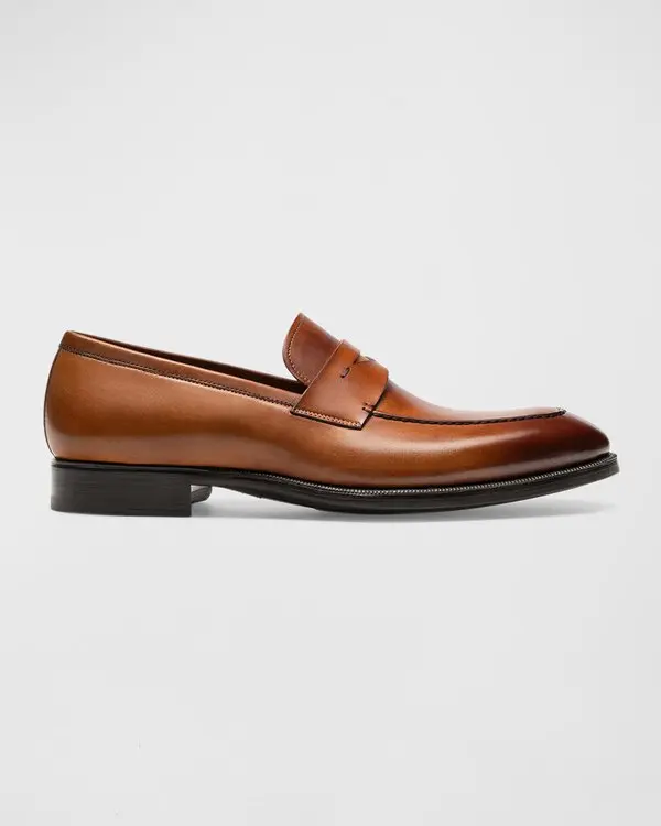Magnanni Garner Leather Penny Loafers - Tabaco | Editorialist