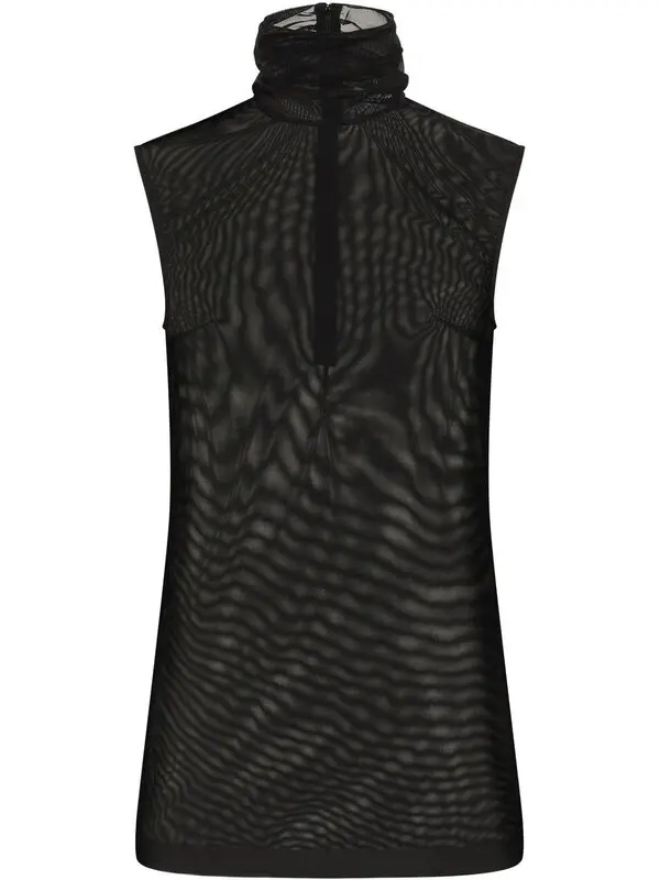 Dolce & Gabbana Dg-logo Roll-neck Tulle Blouse - Black