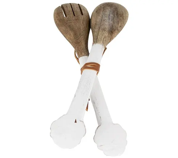 FORESIDE HOME & GARDEN Set Of 2 White Wood Serv Ing Utensils