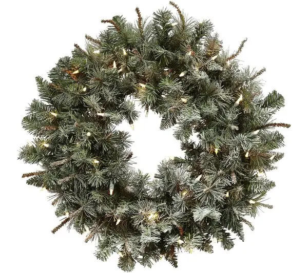NEARLY NATURAL 30' Lit Frosted Pine Wreath By
