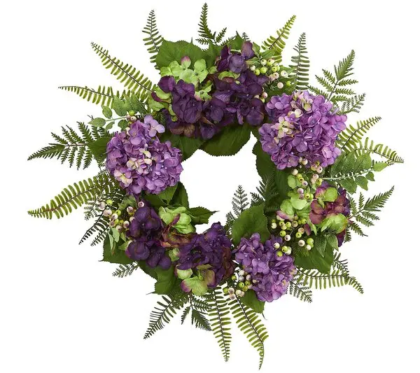 NEARLY NATURAL 24' Purple Hydrangea Berry Wreath Nearly Nat Ural