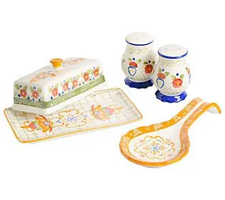 LAURIE GATES Tierra 5-piece Hand Painted Table Accessory Set