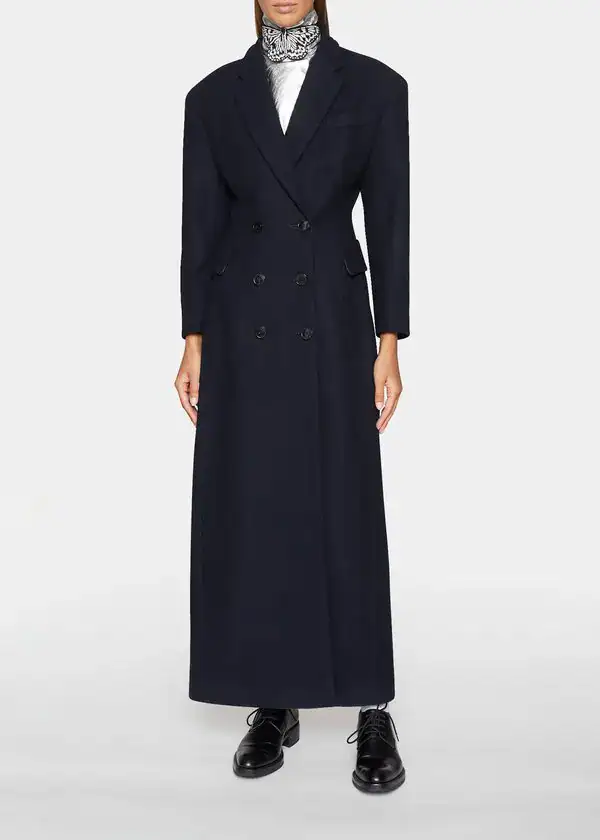Dries Van Noten Rialto Double-Breasted Long Wool Coat In Navy 40