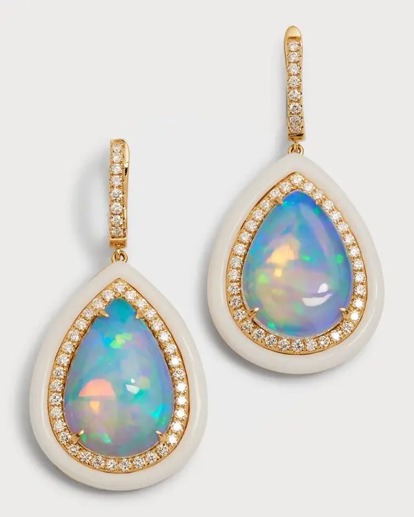 DAVID KORD 18k Yellow Gold, Opal And Diamond Drop Earrings