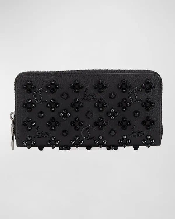 CHRISTIAN LOUBOUTIN Panettone Wallet In Leather With Loubinthesky Spikes - Black