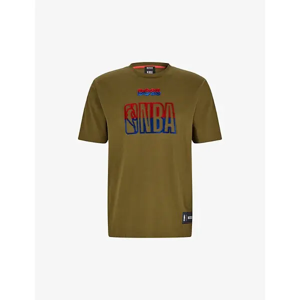 Hugo Boss X Nba Embroidered Stretch-Cotton T-Shirt Open Green