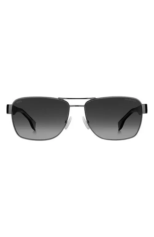 Hugo Boss 60mm Polarized Rectangle Sunglasses - Black/ Dark Ruthenium