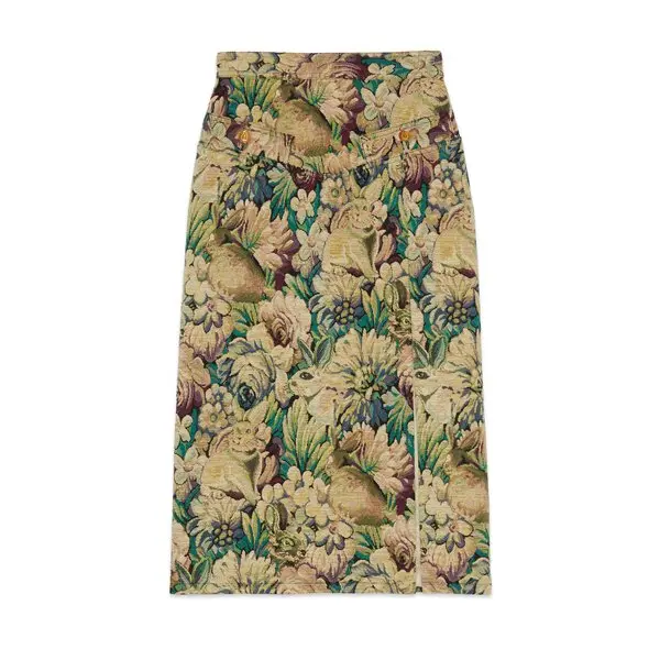 Gucci Bunny And Flower Jacquard Skirt - Green | Editorialist