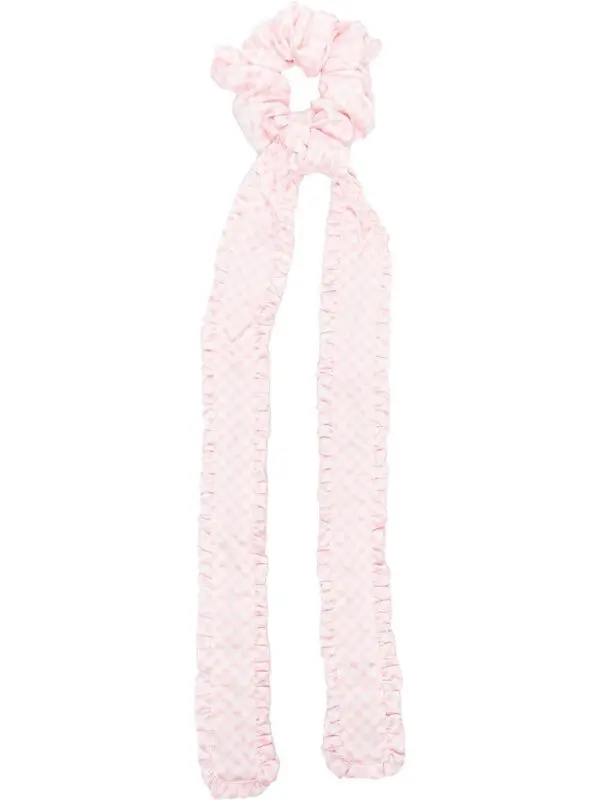 Ganni Gingham-Ruffled Scarf-Detail Scrunchie In Pink 45% Off