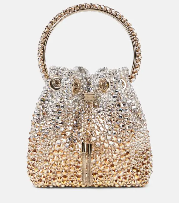 JIMMY CHOO Bon Bon Embellished Bucket Bag - Gold