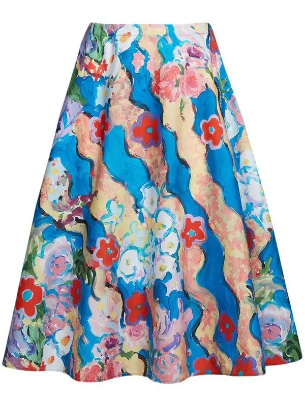 Marni Floral-print A-line Skirt - Blue