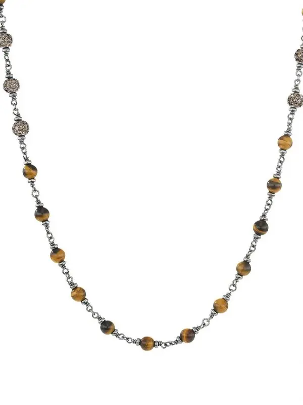 David Yurman Sterling Rosary Necklace With Diamond And Tiger Eye