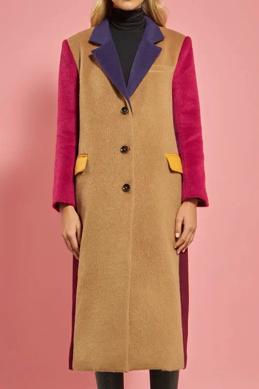 English Factory Premium Oversize Color Block Coat - Brown | Editorialist