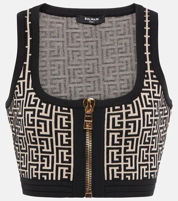 Balmain Monogram Wool-blend Crop Top
