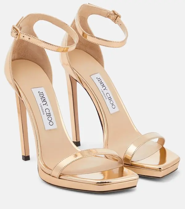 JIMMY CHOO Alva Leather Sandals - Metallic