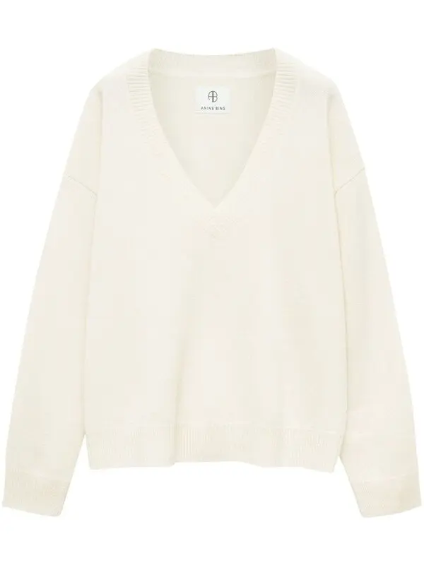 ANINE BING Lee V-neck Cashmere Jumper - White