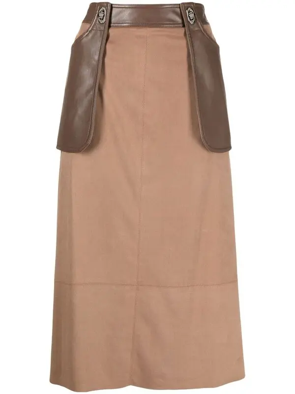 LOW CLASSIC Contrasting-panel Detail Midi Skirt
