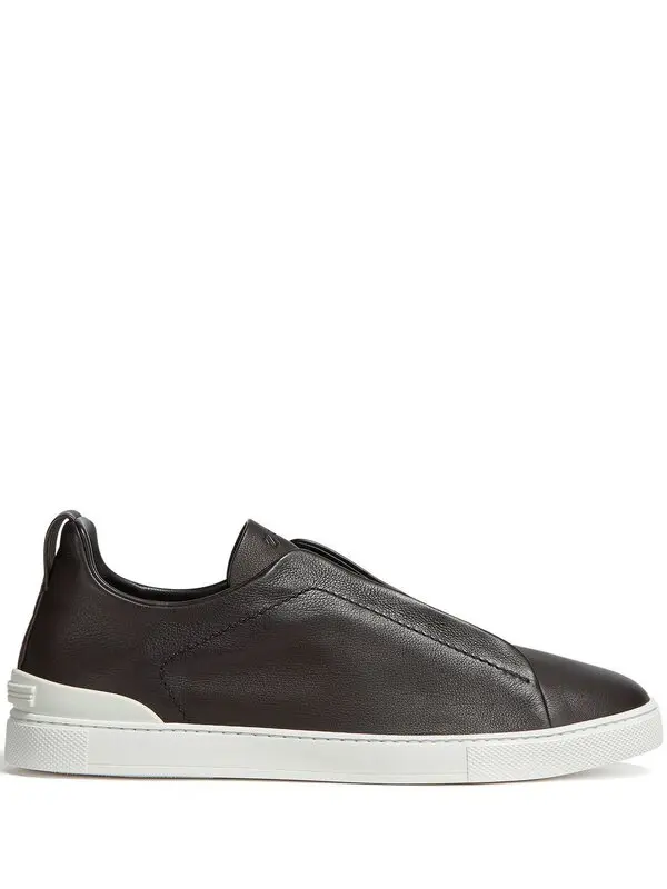 Zegna Secondskin Triple Stitch Leather Sneakers - Brown