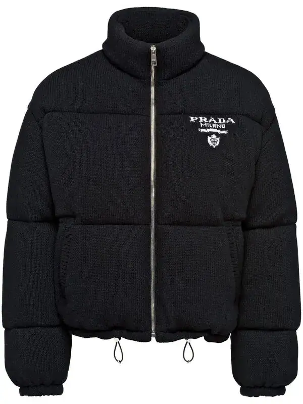 ジャケット・アウター PRADA 2012 nylon-knit combination jacket Prada Intarsia-Knit Zipped Padded Jacket - Black | Editorialist