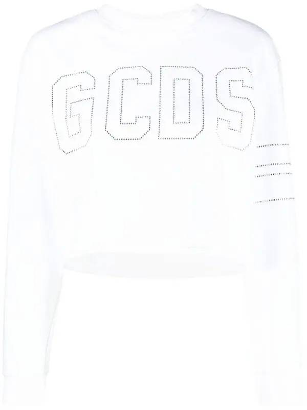 Gcds Studded Logo Cropped Sweatshirt - White