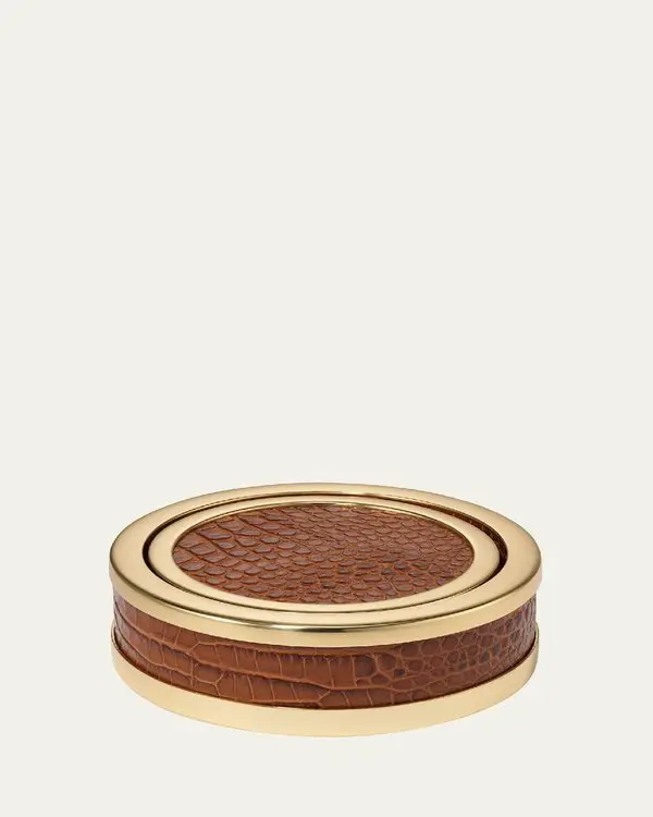Aerin Colette Croc-embossed Leather Coasters, Set Of 4 - Neutral