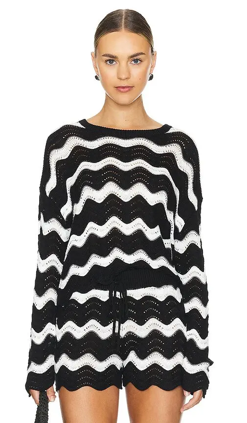Beach Riot Beach Sweater - Black & White Tides