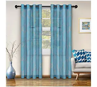 SUPERIOR Embroidered Moroccan Sheer Grommet Cur Tains, 52 X 96